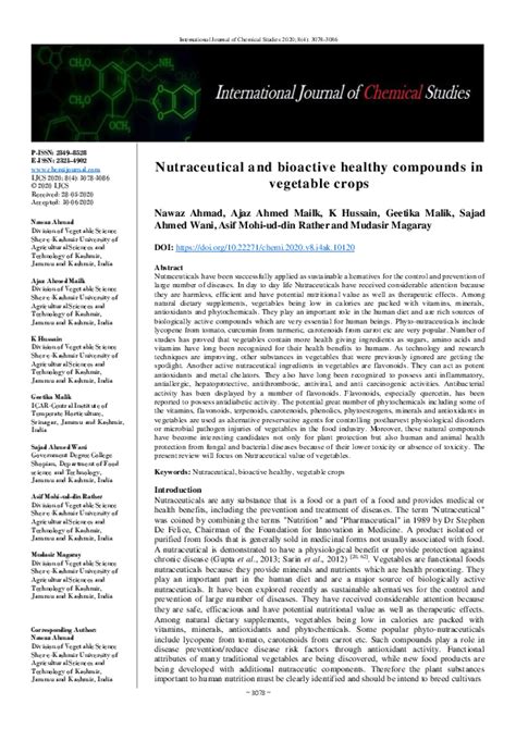 Pdf Nutraceutical And Bioactive Healthy Compounds In Vegetable Crops
