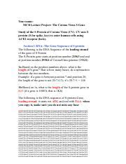 MCB Lecture Project F22 Docx Pdf Your Name MCB Lecture Project The Corona Virus S Gene Study