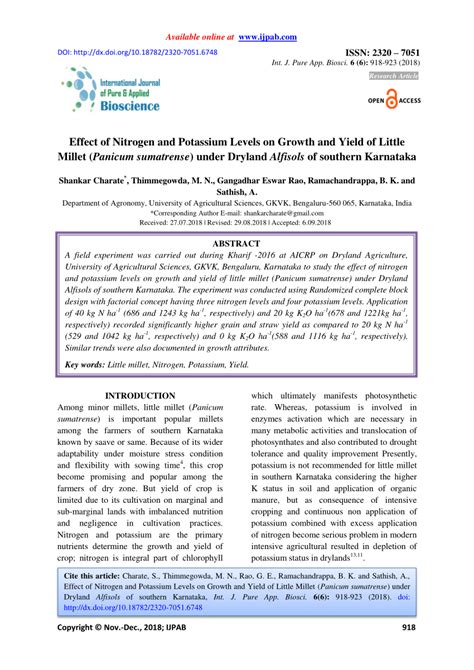 Pdf Effect Of Nitrogen And Potassium Levels On Growth And Yield Of Little Millet Panicum