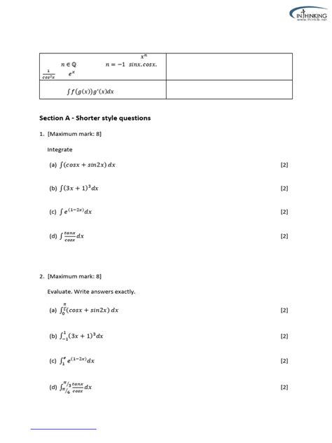 Integration Practice Sheet Pdf Discharge Hydrology Trigonometric Functions