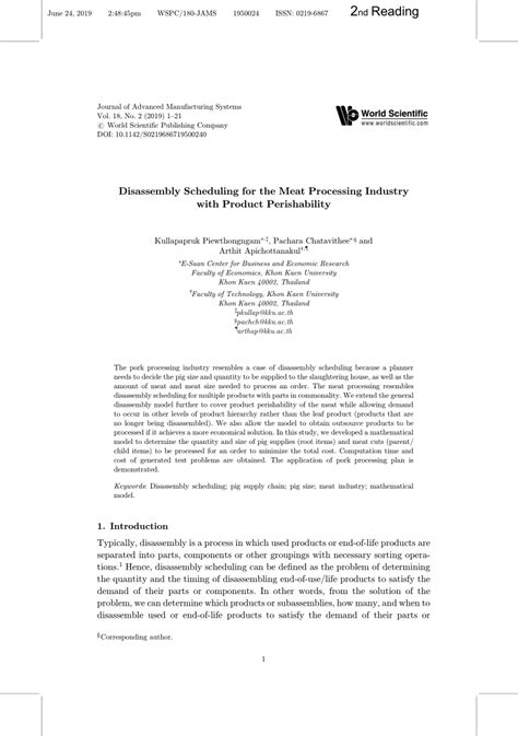 Pdf Disassembly Scheduling For The Meat Processing Industry With