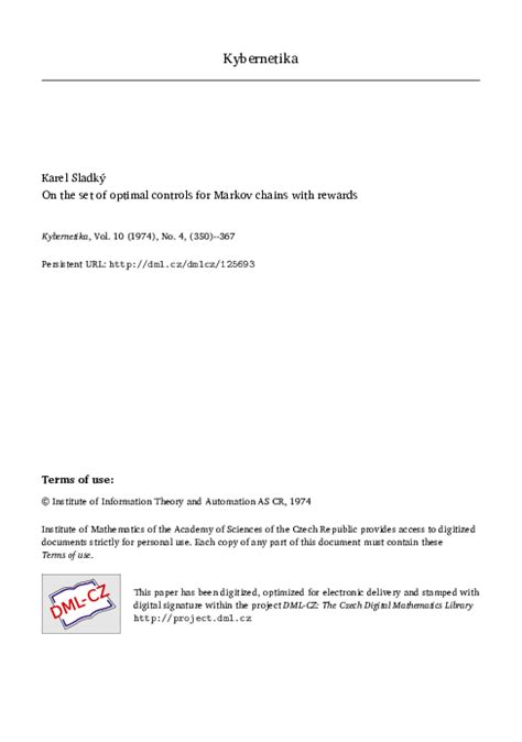 Pdf On The Set Of Optimal Controls For Markov Chains With Rewards Karel Sladký