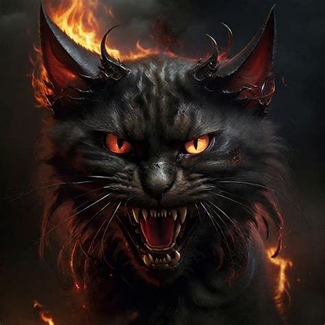 Premium Photo Angry Black Cat With Orange Eyes And Sharp Teeth In The