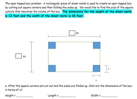 Solved The Open Topped Box Problem A Rectangular Piece Of
