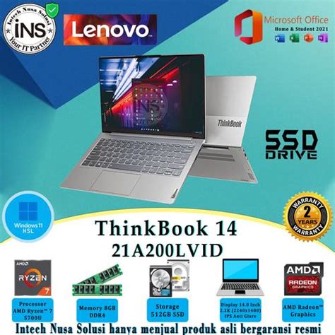 Jual Lenovo ThinkBook 14 G3 LVID Ryzen 7 5700U 8GB 512GB SSD W11H OHS 21 2Y Jakarta Pusat