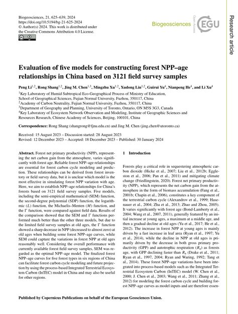 Pdf Evaluation Of Five Models For Constructing Forest Nppage Relationships In China Based On