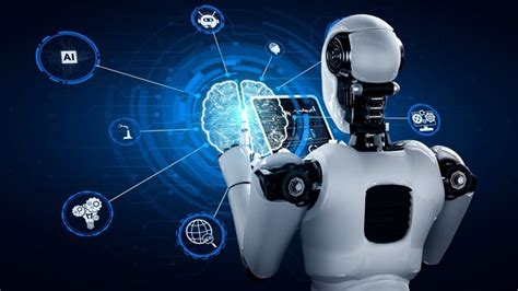 Premium Photo Robot Hominoid Using Tablet Computer In Concept Of Ai