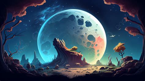 Moon Night Scene Blue Creative Background Moon Blue Cartoon Moon