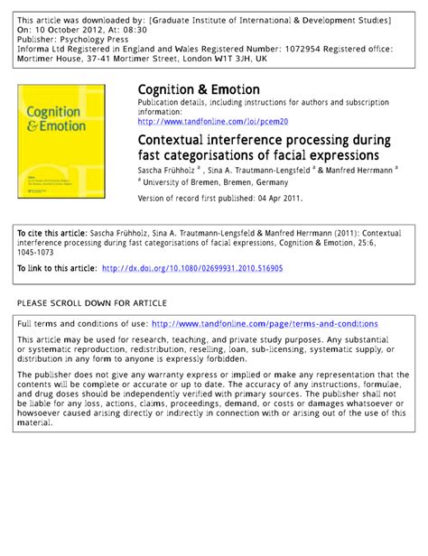 Pdf Contextual Interference Processing During Fast Categorisations Of Facial Expressions