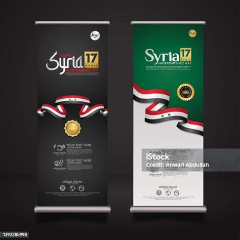 롤업 배너 프로모션 시리아 행복한 독립 기념일 배경 템플릿 설정 기념일에 대한 스톡 벡터 아트 및 기타 이미지 기념일 리본 원형 Istock