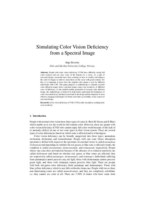 Pdf Simulating Color Vision Deficiency From A Spectral Image Raju Shrestha