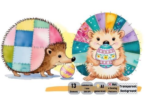Watercolor Patchwork Hedgehog Clipart Graphic By Atcharasiri Whimsy Colors · Creative Fabrica