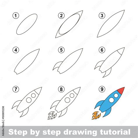 Drawing Tutorial How To Draw A Toy Rocket Stock Vector Adobe Stock