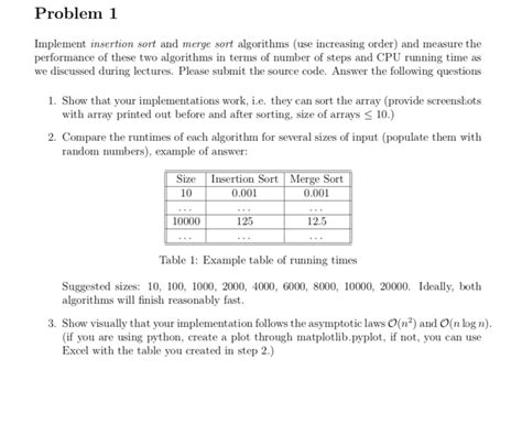 Solved Problem 1 Implement Insertion Sort And Merge Sort