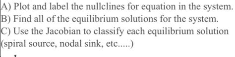Solved A Plot And Label The Nullclines For Equation In The