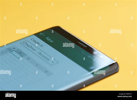 New York USA October 3 2018 Creating File In Excel On Smartphone Screen Close Up View With
