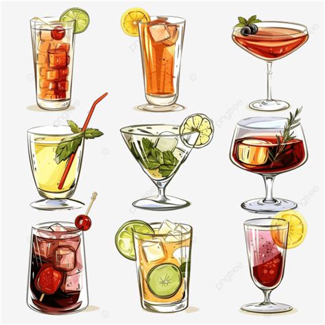 칵테일 음료 세트 만화 칵테일 마시다 술집 Png 일러스트 및 이미지 에 대한 무료 다운로드 Pngtree