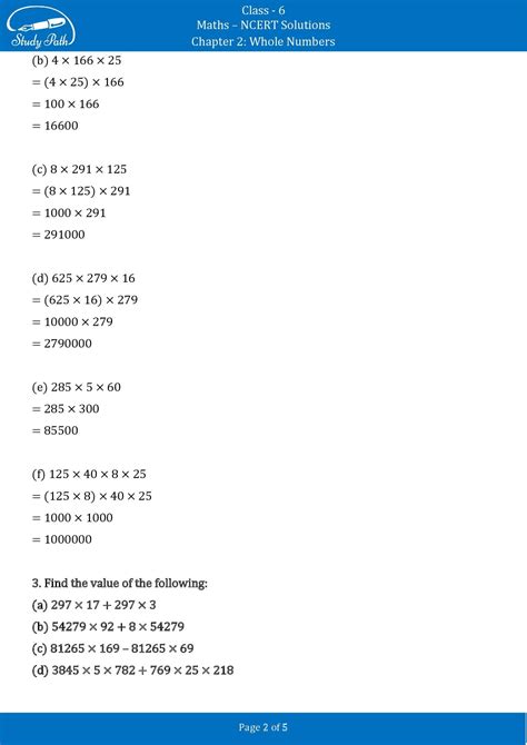 Class Maths Exercise Chapter Whole Numbers Solutions Study Path