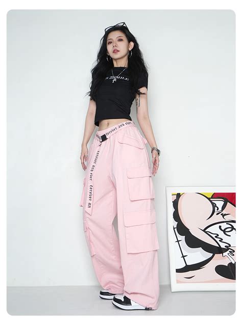 핑크 와이드 팬츠 카고 바지 스트리트 힙합 재즈 방송댄스복