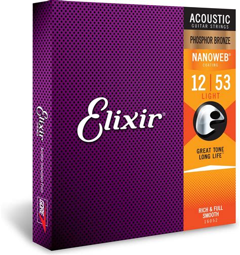Elixir Strings Acoustic Guitar Strings Phosphor Bronze With Nanoweb Coating