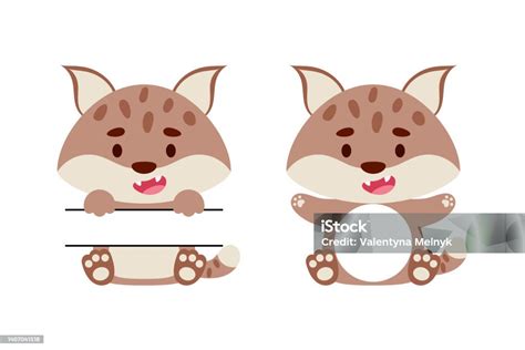 귀여운 작은 스라소니 분할 모노그램 아이들 티셔츠 보육원 장식 베이비 샤워 인사말 카드 초대장 스크랩북 가정 장식을위한 재미있는 만화 캐릭터 벡터 스톡 일러스트레이션 0명에