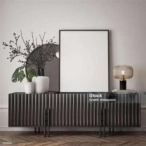 거실 벽에 모형 포스터 프레임 현대적인 디자인의 고급스러운 아파트 배경 현대적인 인테리어 디자인 3d 렌더링 3d 일러스트레이션 벽에 대한 스톡 사진 및 기타 이미지
