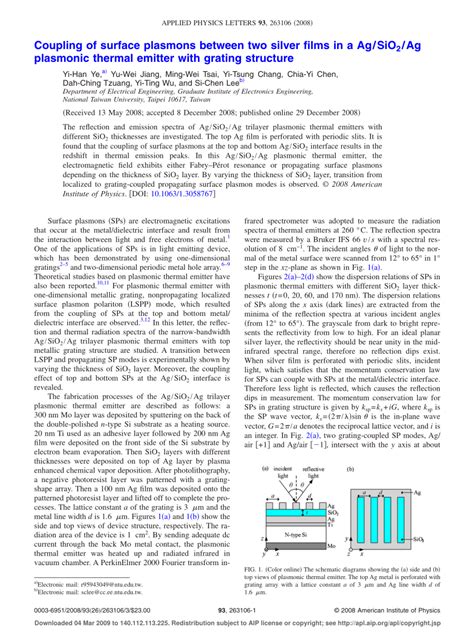Pdf Coupling Of Surface Plasmons Between Two Silver Films In A Agsio2ag Plasmonic Thermal