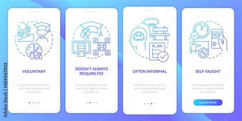 Lifelong Learning Features Blue Gradient Onboarding Mobile App Screen Walkthrough 4 Steps