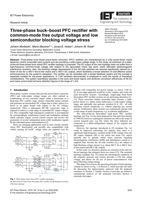 Pdf Three Phase Buck Boost Pfc Rectifier With Common Mode Free Output