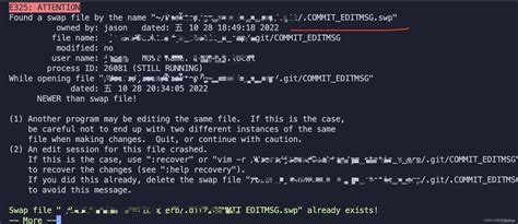 git 操作遇到 found a swap file by the name “~ xxxx git commit edi tmsg