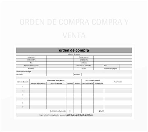 Plantilla De Excel Orden De Compra Compra Y Venta Y Hoja De Cálculo De