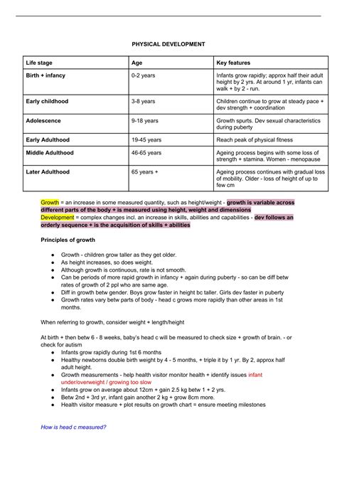 Summary D Health And Social Care Unit 1 Human Lifespan Development Notes Unit 1 Human