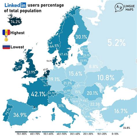 Linkedin Users Percentage Of Total Population R Mapporn