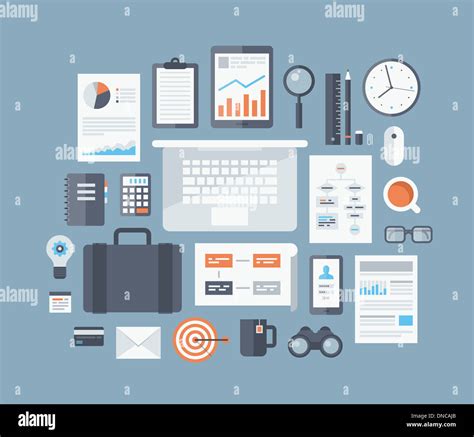 Modern Design Flat Illustration Concept Of Business Workflow Items And Elements Office Things