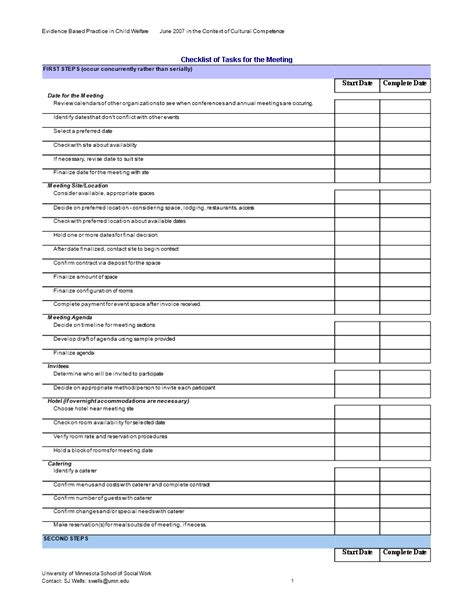 Create And Organize Meetings With Printable Task Checklist Template