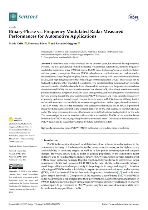 Pdf Binary Phase Vs Frequency Modulated Radar Measured Performances
