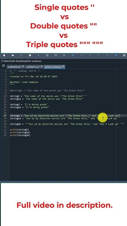 Python Single Vs Double Vs Triple Quotes Datascience Programming Youtube