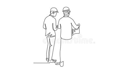 Self Drawing Animation Of Single Line Draw Back View Architect And Foreman Brainstorming About