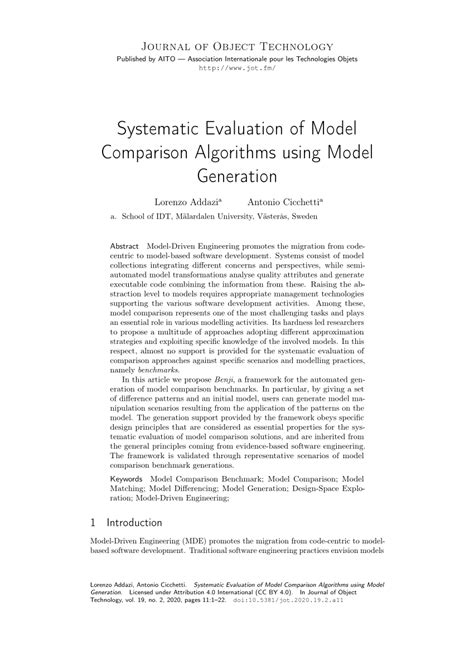 pdf systematic evaluation of model comparison algorithms using model
