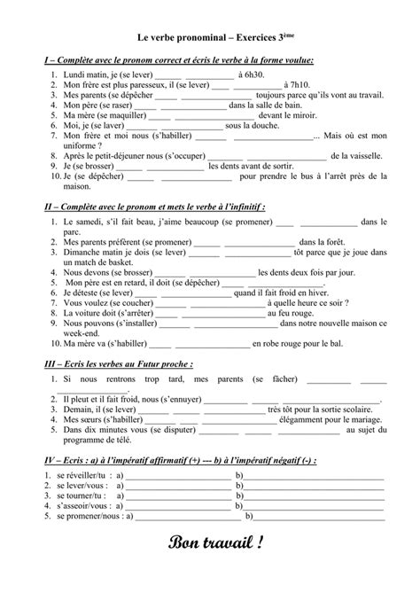 Les Verbes Pronominaux Exercice Verbe Verbe Verbes Francais Images