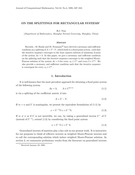 Global Science Press On The Splittings For Rectangular Systems