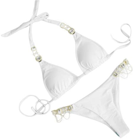 2022 여성용 라인석 수영복 섹시한 비키니 세트 패치워크 붕대 홀터 패딩 브래지어 미드 웨이스트 팬티 수영복 비키니 Aliexpress