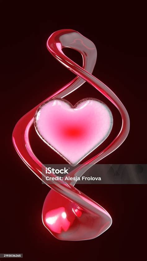 추상 3d 수직 배경 발렌타인 네온 빛나는 심장 로맨스 유리 트위스트 나선형 색상 그라디언트 사랑 포옹 키스 그루비 레트로 팝 펑키 전화 화면 형식 소셜 미디어 콘텐츠 벽지