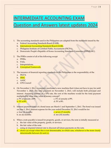 Intermediate Accounting Exam Question And Answers Latest Updates 2024 Intermediate Accounting