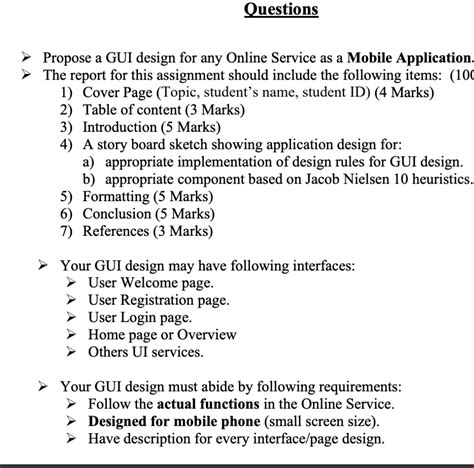 solved questions propose a gui design for any online service