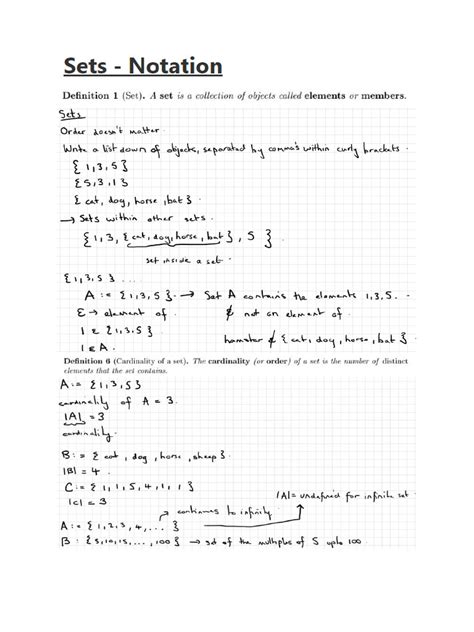 Sets And Notation Lecture Notes Pdf