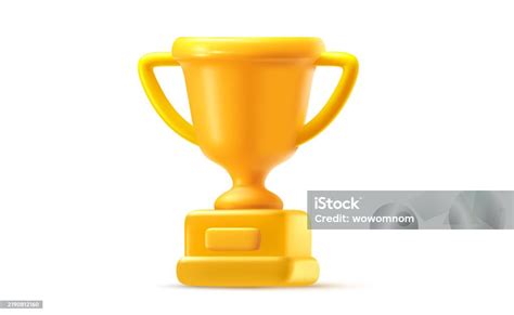 흰색 배경에 황금 챔피언 우승자 컵의 벡터 사실적인 그림 스포츠 성공 상 황금 승리 보상의 3d 만화 스타일 디자인 우승자 상품 트로피 컵 아이콘 Championship에