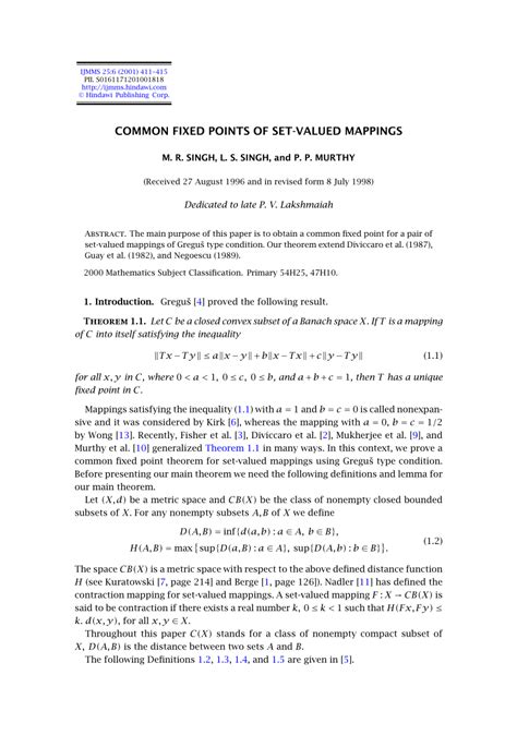 Pdf Common Fixed Points Of Set Valued Mappings