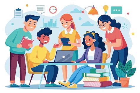 Premium Vector A Group Of Students Working Collaboratively On A