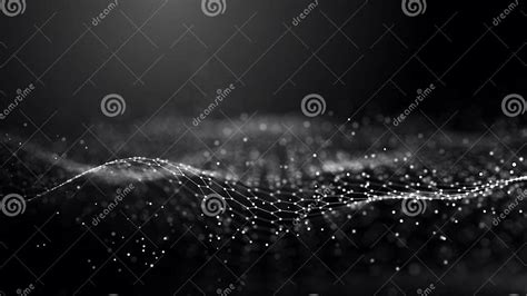 White Abstract Background Grid Of Interlacing Lines And Dots On A Dark Background Structure Of